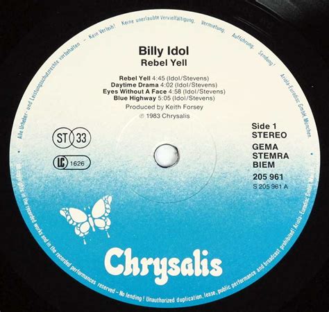 Billy Idol Rebel Yell Rock Album Cover Gallery And 12 Vinyl Lp Discography Information Vinylrecords
