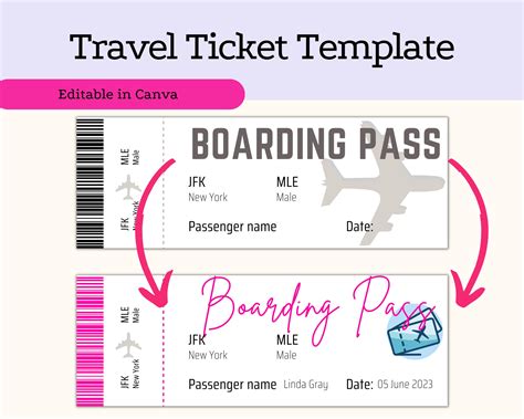 Editable Boarding Pass Template Printable Airline Ticket Canva Boarding Pass Surprise Trip Diy