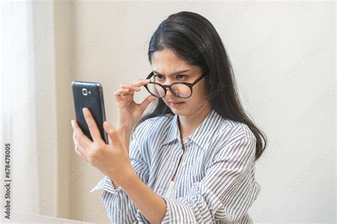 Presbyopia Hyperopia Middle Aged Asian Woman Holding Eyeglasses