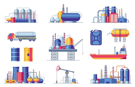 Oil Extraction And Production Icons Fuel Gas Industry Constructions
