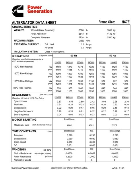 Alternator Data Sheet Pdf Electrical Equipment Electrical Engineering