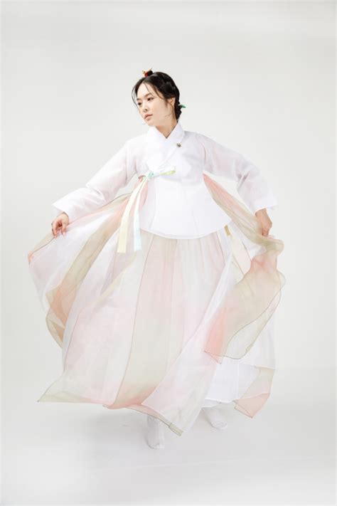 맞춤 한복 색동 흰색 당의 And 오로라 날개치마 아이디어스