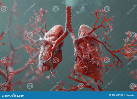 Detailed Anatomical Model Of Human Lungs With Branching Bronchi And