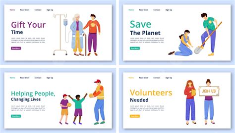 Charity Activities Landing Page Vector Templates Set Background Donation Login Vector