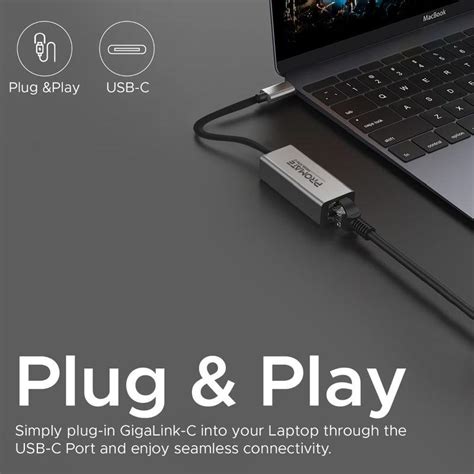 Promate Gigalink C High Speed Usb C To Gigabit Ethernet Adapter Grey