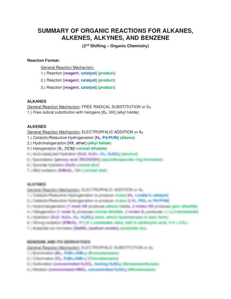SOLUTION: Organic reactions for alkanes alkenes alkynes and benzene ...