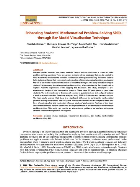 Enhancing Students Mathematical Problem Solving Skills Through Bar