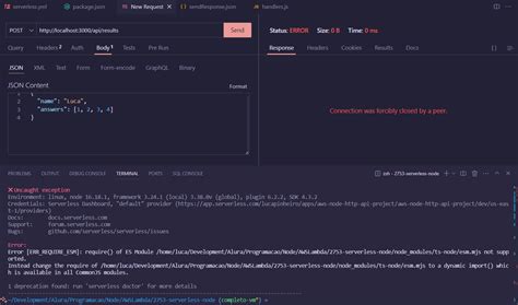 estou tomando um erro ao efetuar o post serverless com node js aplicações eficientes na cloud