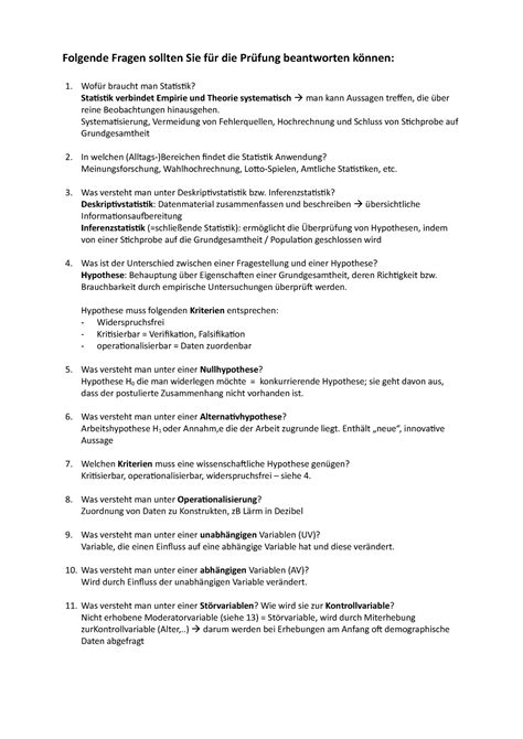 Statistik Grundbegriffe Folgende Fragen sollten Sie für Prüfung