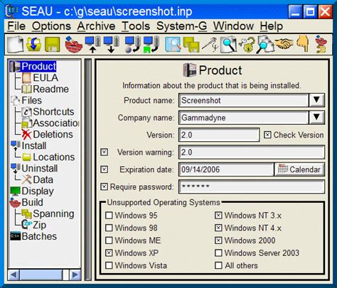 Self Extracting Archive Utility Main Window Gammadyne Corporation