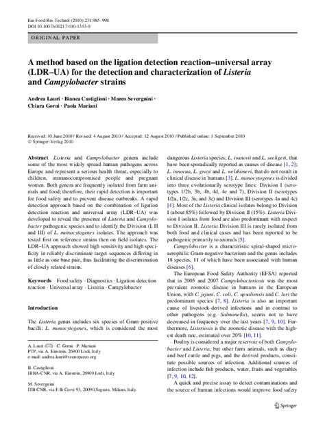 Pdf A Method Based On The Ligation Detection Reaction Universal Array Ldr Ua For The