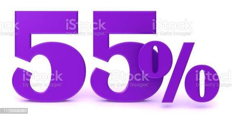 백분율 기호 번호 55 금리 3d 보라색 판매 그래픽 가격 감소 라벨 금융 아이콘 항복 서명 마케팅 소매 배너 흰색 배경에 고립