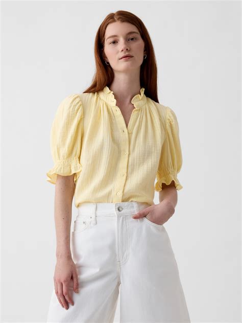 Crinkle Gauze Puff Sleeve Shirt Gap