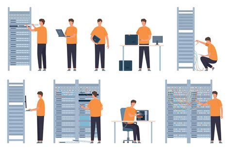 Flat Server And Computer Repairman Technicians And System