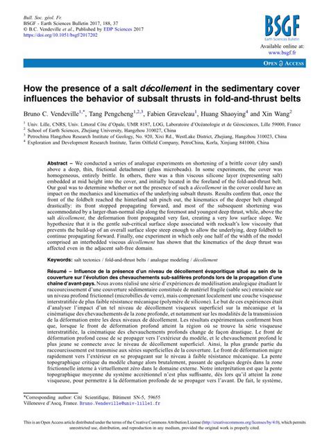 Pdf How The Presence Of A Salt Décollement In The Sedimentary