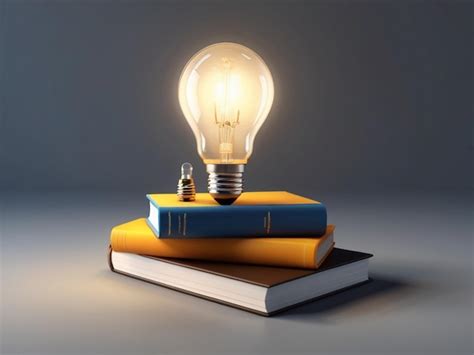 Premium Photo Stack Of Books And Lightbulb 3d Render Icon