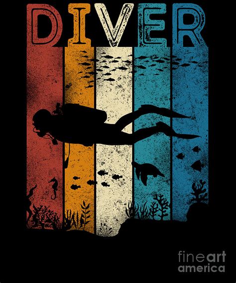 Scuba Diving Diver Vintage Retro Digital Art By Yestic