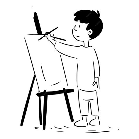 Милый маленький мальчик рисует картину на шезлонге Векторная иллюстрация Премиум векторы