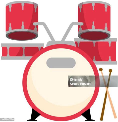 빨간색 컬러 드럼은 흰색 바탕에 전문 음악 악기 벡터 일러스트 레이 션을 설정합니다 Performing Arts Event에 대한 스톡 벡터 아트 및 기타 이미지