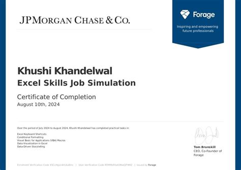 Completed Excel Certification By Jpmorgan Chase And Co Khushi