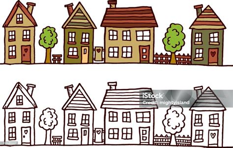 거리 건물 연립 주택에 대한 스톡 벡터 아트 및 기타 이미지 연립 주택 드로잉 일러스트레이션 Istock