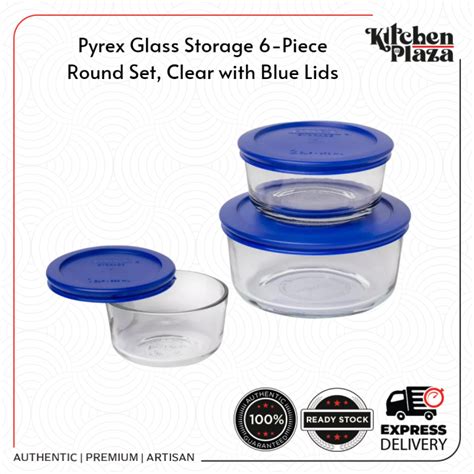 Pyrex Simply Store Glass Storage Food 6 Piece Set With Blue Lids Lazada