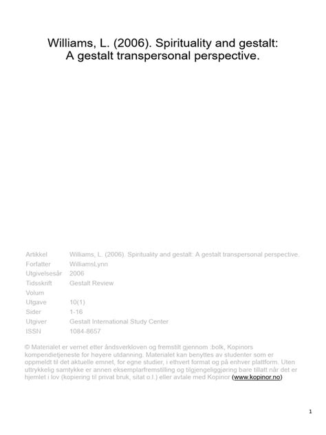 Williams L 2006 Spirituality And Gestalt A Gestalt Transpersonal