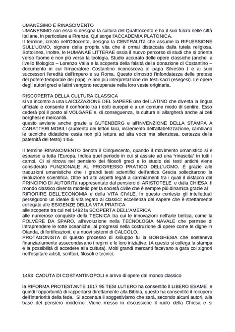 Riassunto Breve Su Umanesimo E Rinascimento In Filosofia Docsity