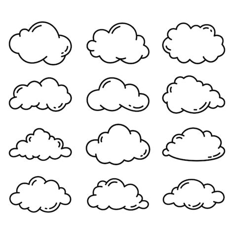 Conjunto de vector de arte de línea de nube Vector Premium