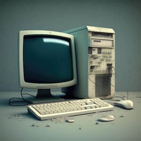 Premium Ai Image Old Computer Station With Keyboard On Grey Background Created Using