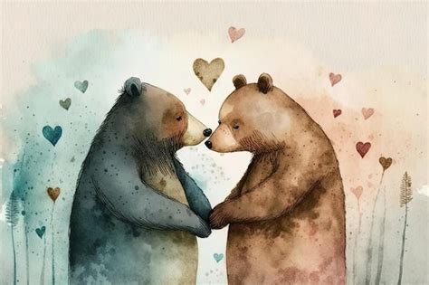 Premium Photo Two Bears In Love With Hearts On The Bottom