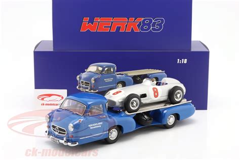Werk83 1:18 Set: Mercedes-Benz racing transporter blue Wonder With ...