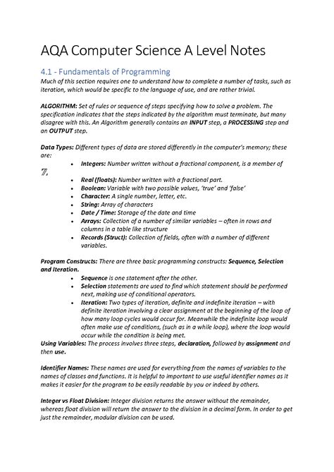 SOLUTION AQA A Level Computing Notes Studypool