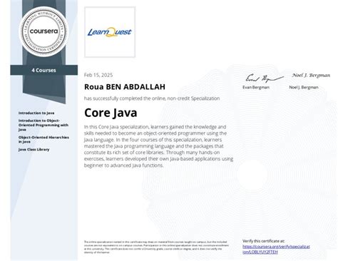 Java Certification Coursera Programming Softwaredevelopment… Roua Ben Abdallah