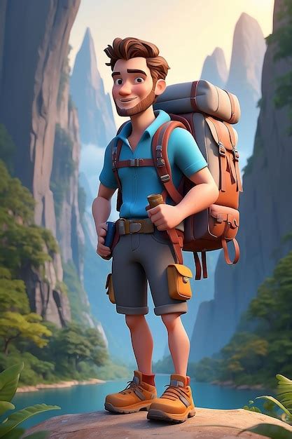 Homme voyageant seul avec un sac à dos illustration 3D personnage de dessin animé Image