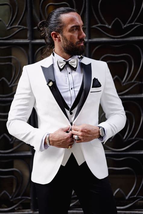 Mens Suits White 3 Piece Slim Fit One Button Wedding Groom Party Wear