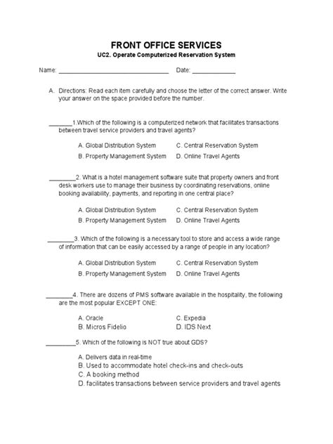 uc2 computerized reservation system sample test pdf travel agency
