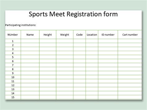 EXCEL Of Sports Meet Registration Form Xls WPS Free Templates