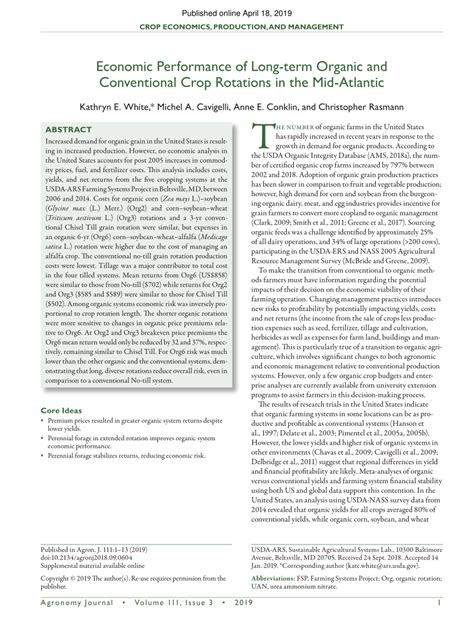 Pdf Economic Performance Of Long Term Organic And Conventional Crop