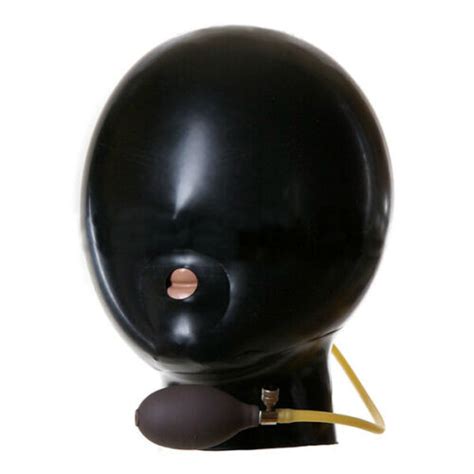Latex Rubber Cosplay Masquerade Hood Inflatable Black Headgear 04mm S