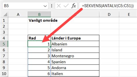 Dynamisk radräknare Excelbrevet