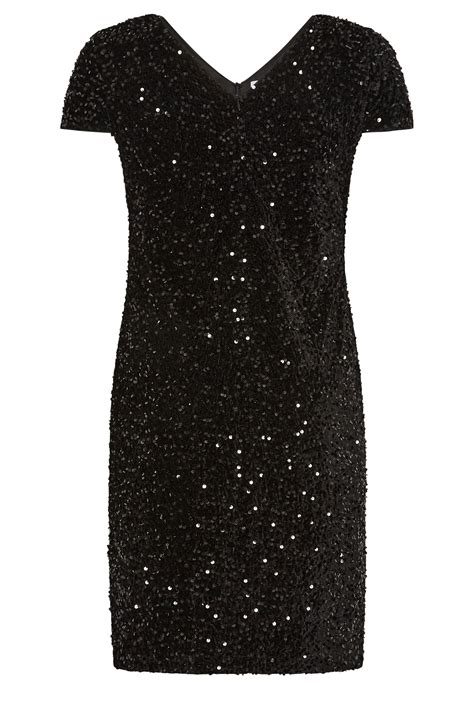 Yours London Plus Size Black Sequin Embellished Velvet Shift Dress