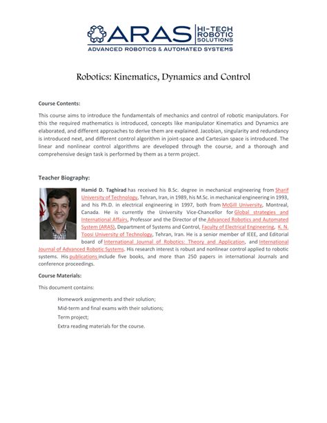 Pdf Robotics Kinematics Dynamics And Control 2009