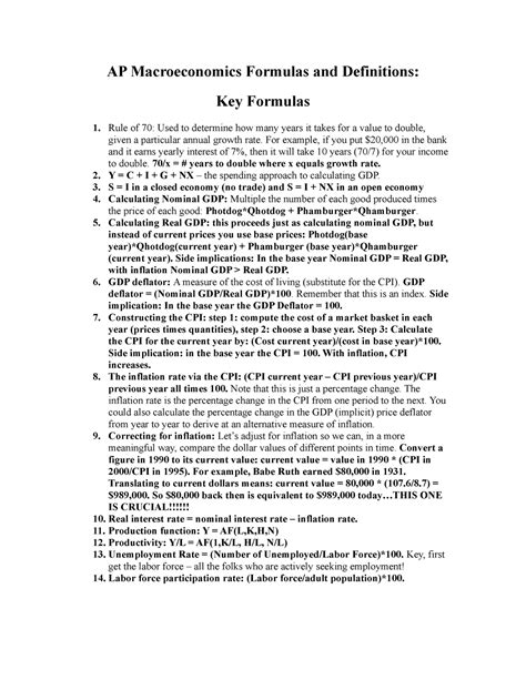 Ap Macroeconomics Formulas And Definitions 2 Ap Macroeconomics
