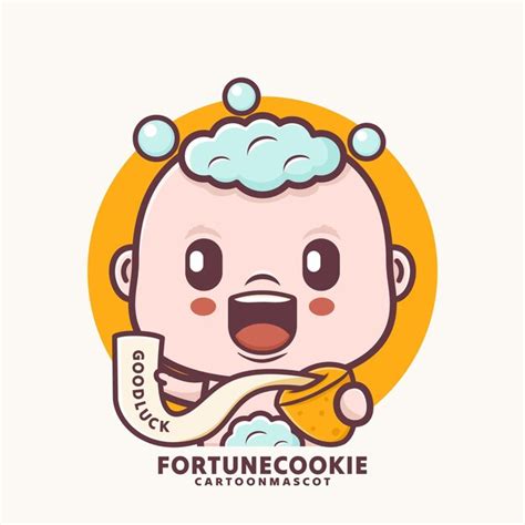 포춘 쿠키를 들고 있는 귀여운 만화 아기 프리미엄 벡터