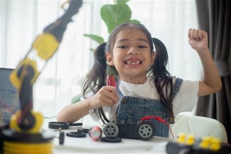 Stem Education Concept Asian Young Girl Learning Robot Design Stock Image Image Of Code