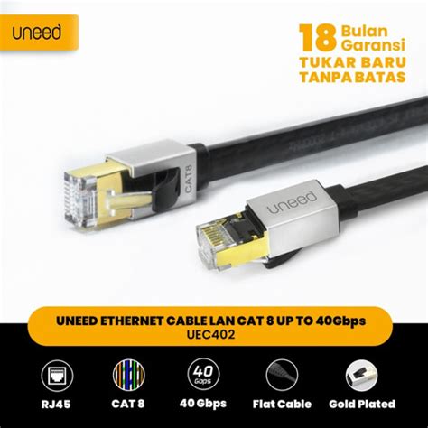 Jual Uneed Ethernet Cable Lan Rj45 Cat8 Gigabit Flat Cable 40gbps Uec402 Jakarta Pusat