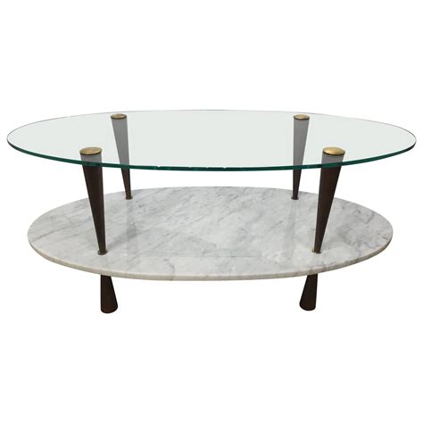 Italian Two Tier Marble And Glass Cocktail Table Glass Cocktail