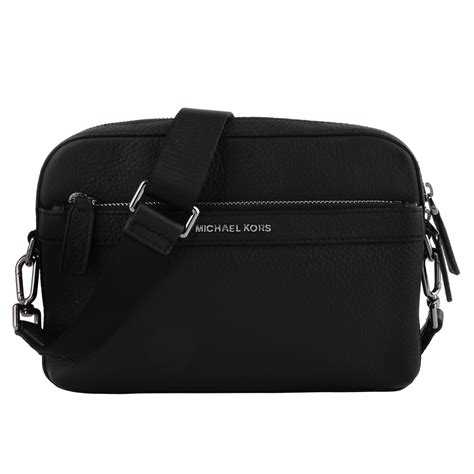 Michael Kors 銀字荔枝紋皮革男款斜背方包6 黑色 斜背包鍊帶包 Yahoo購物中心