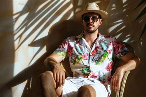 Premium Photo Stylish Man In Summer Outfit Sitting Under Palm Tree